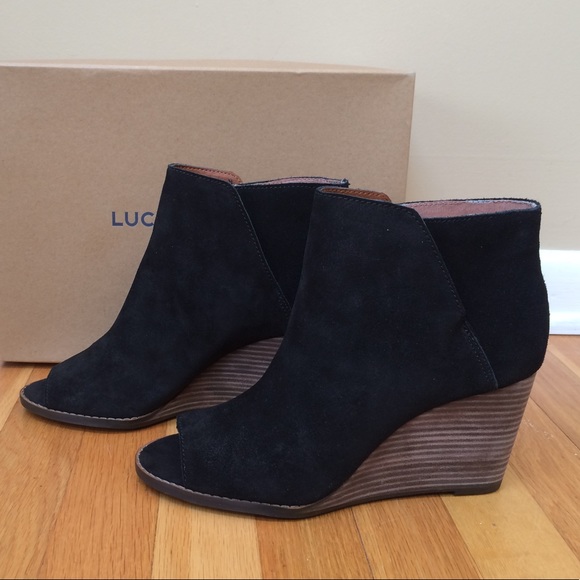 Lucky Brand | Shoes | Lucky Brand Jezzah Peep Toe Oiled Suede Wedge ...